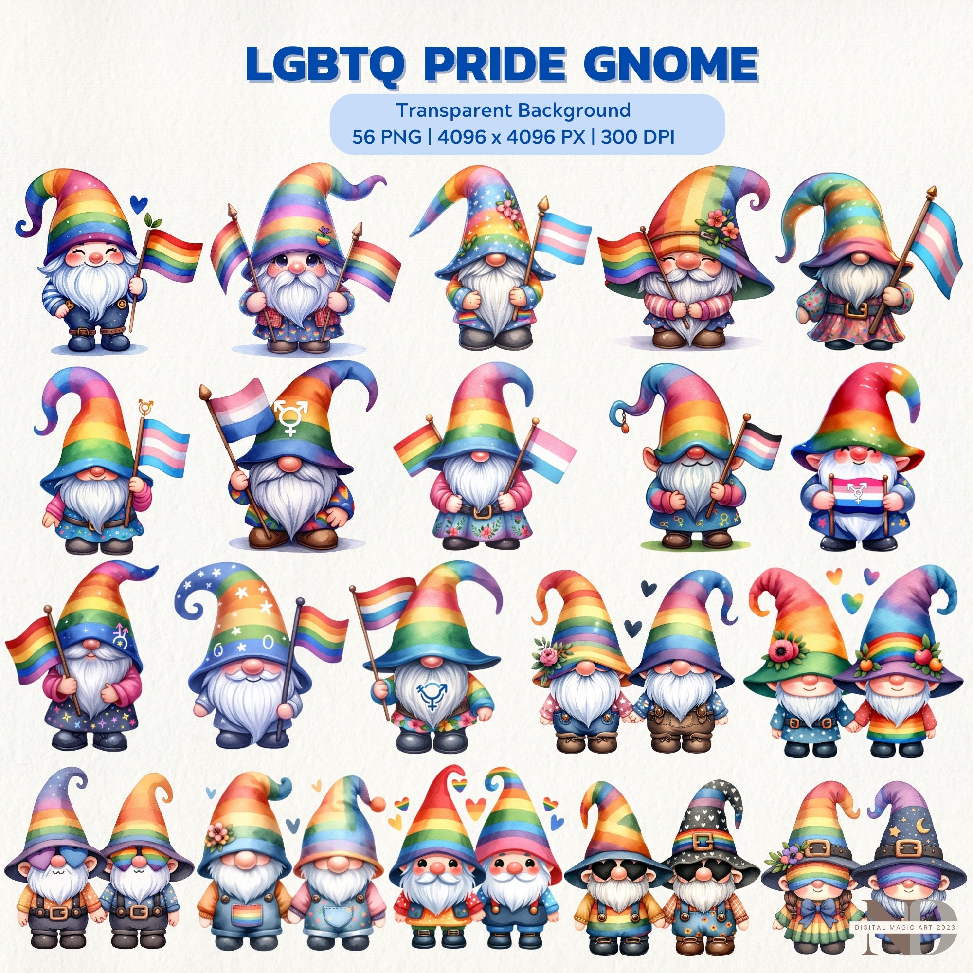 Watercolor LGBTQ Pride Gnome Clipart Rainbow Gnome PNG Couple Gnome ...