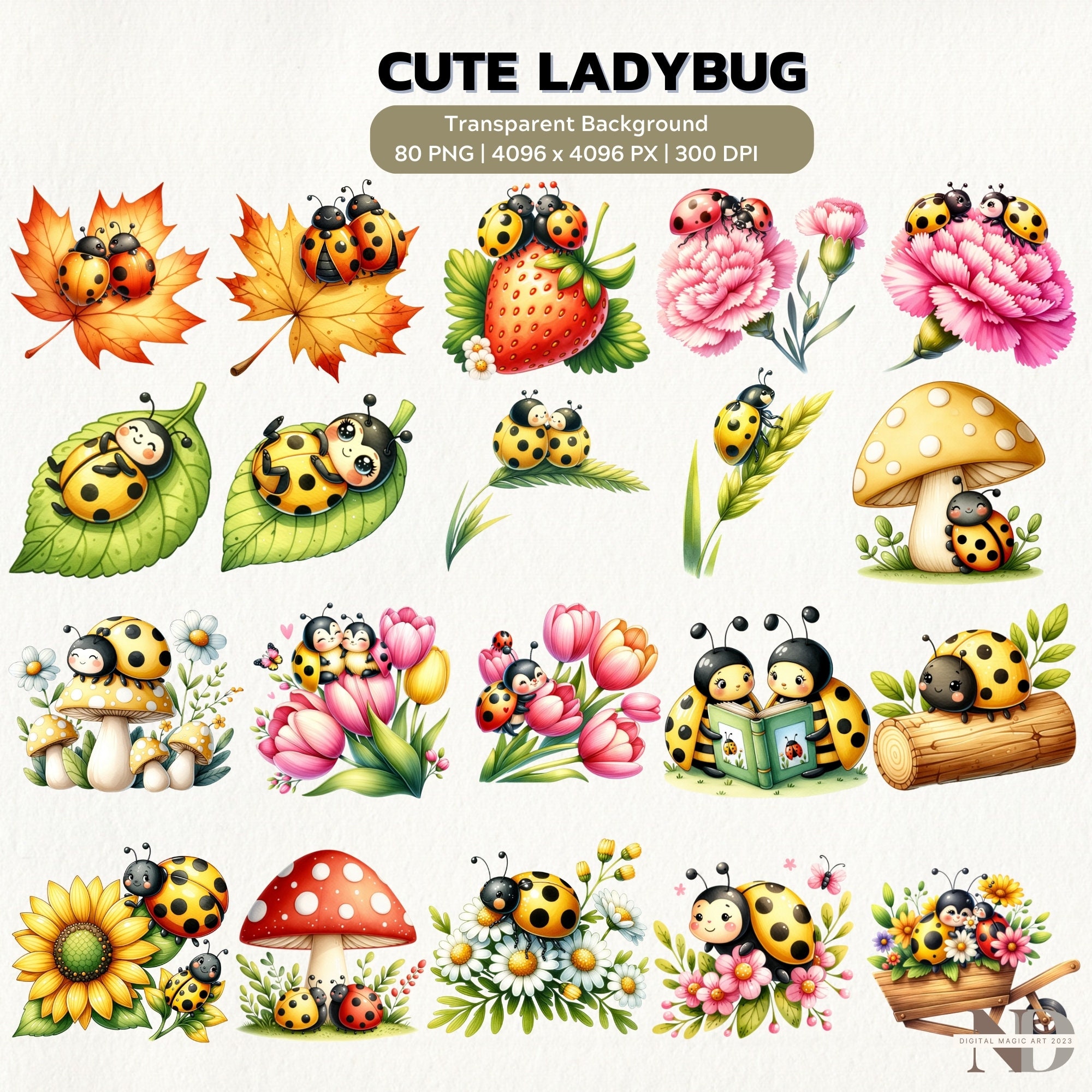 Watercolor Cute Ladybug Clipart Ladybug PNG Valentine Animal Clipart ...