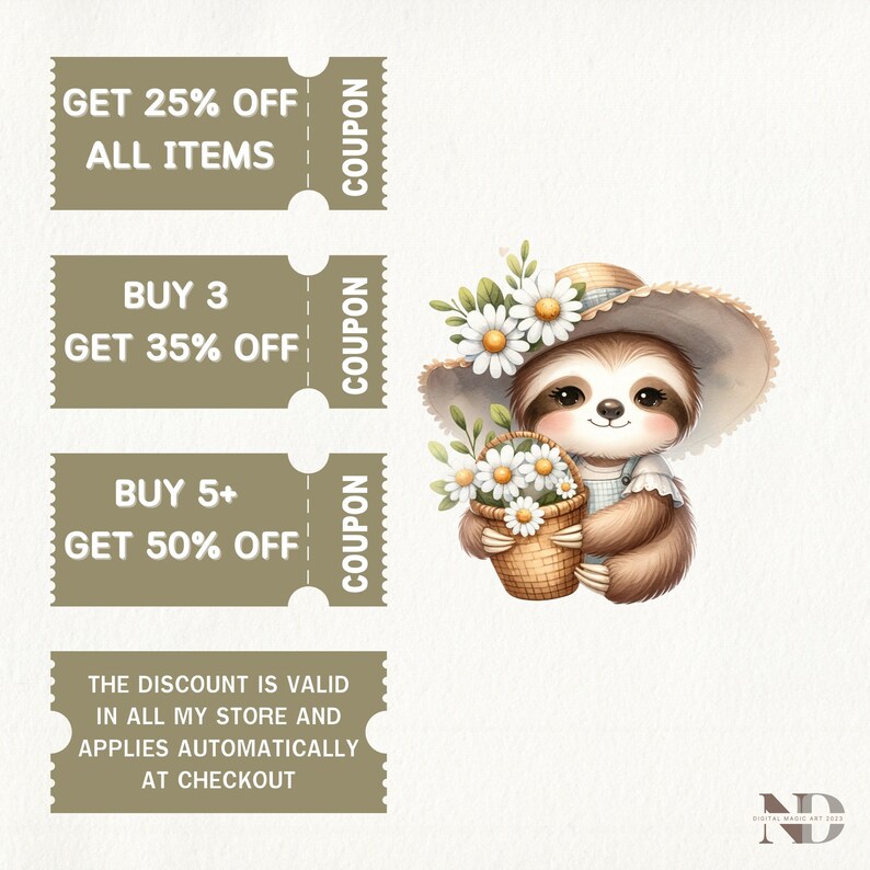 Watercolor Sloth Daisy Clipart Cute Sloth PNG Spring Daisy Flower Cute ...