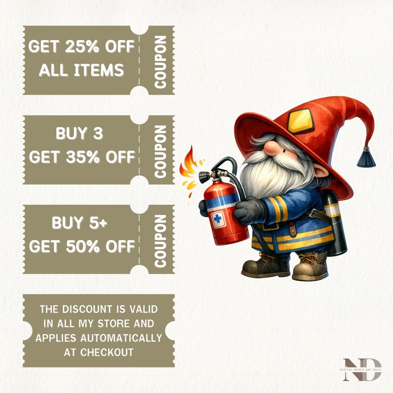 Watercolor Firefighter Gnome Clipart Firefighter PNG Cute Gnome Clipart ...
