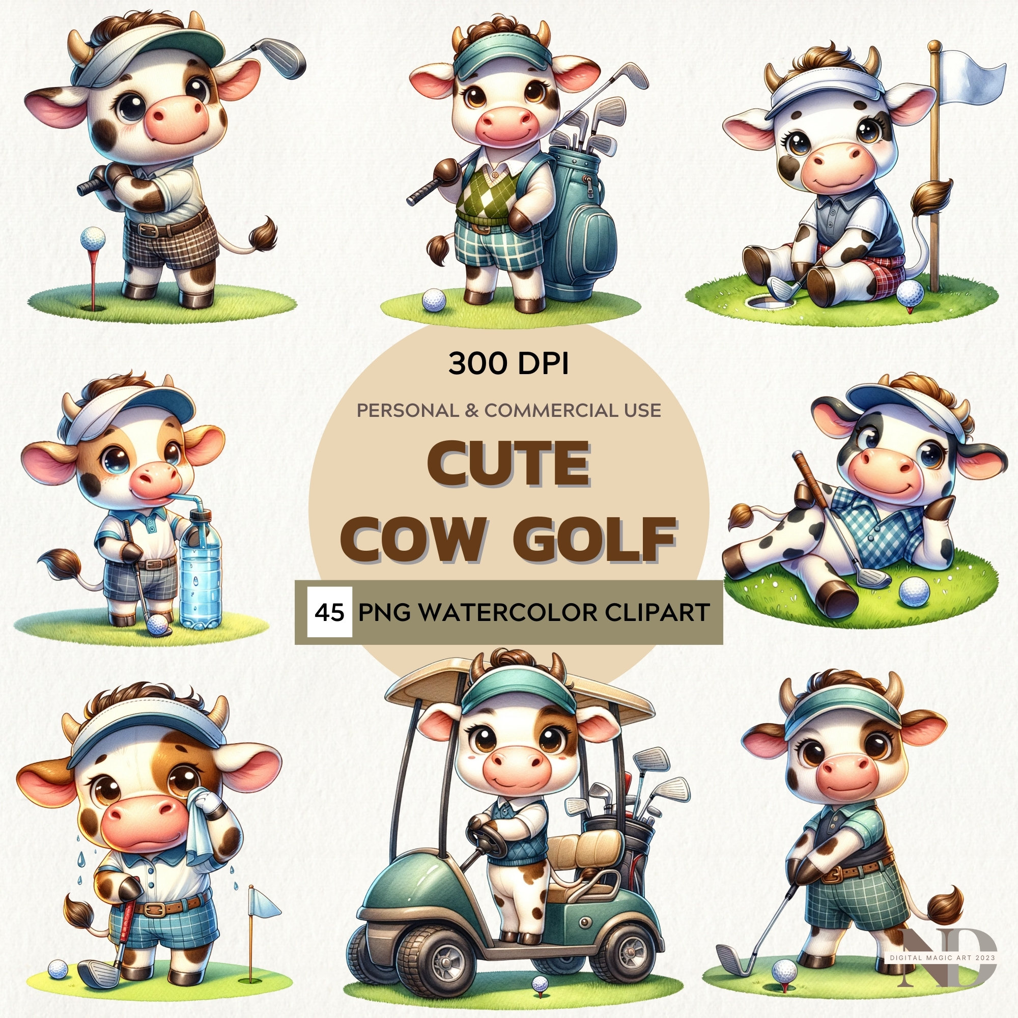 Watercolor Golf Clipart Golf Cow Player PNG Cow Clipart Game Day PNG ...