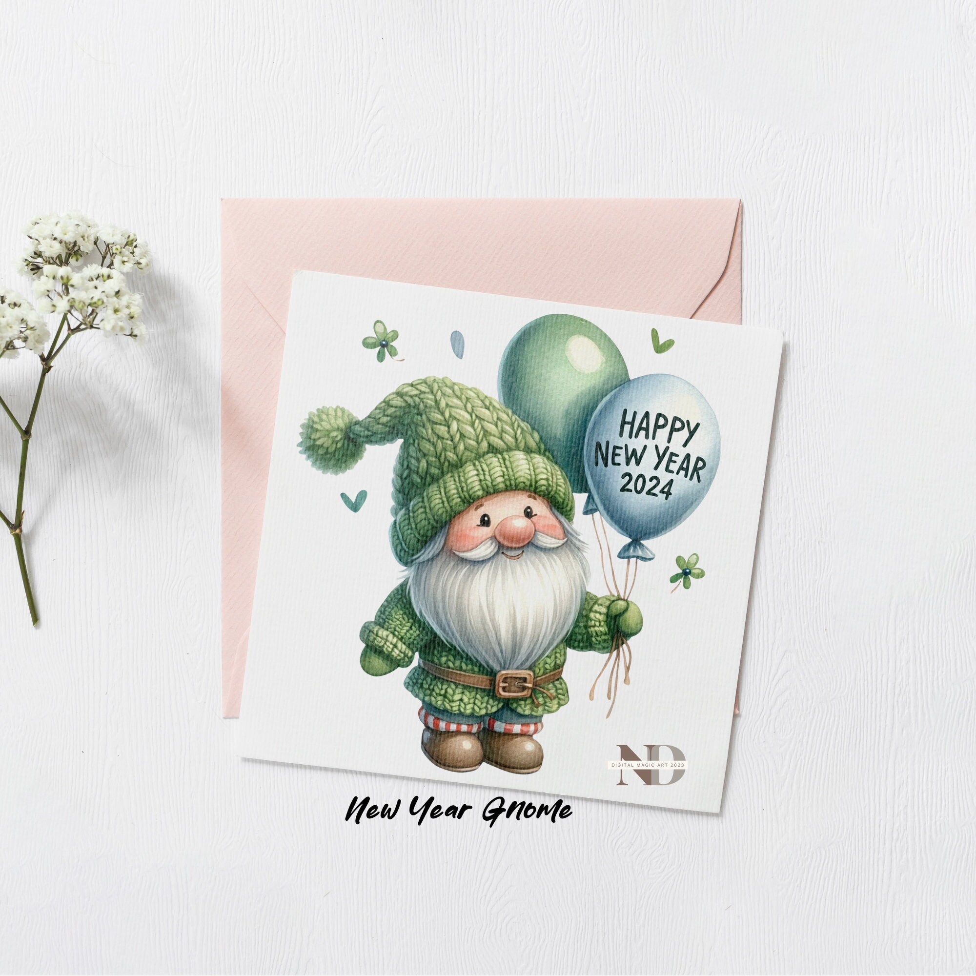 Watercolor New Year Gnome Clipart 2024 Happy New Year Clipart Cute ...
