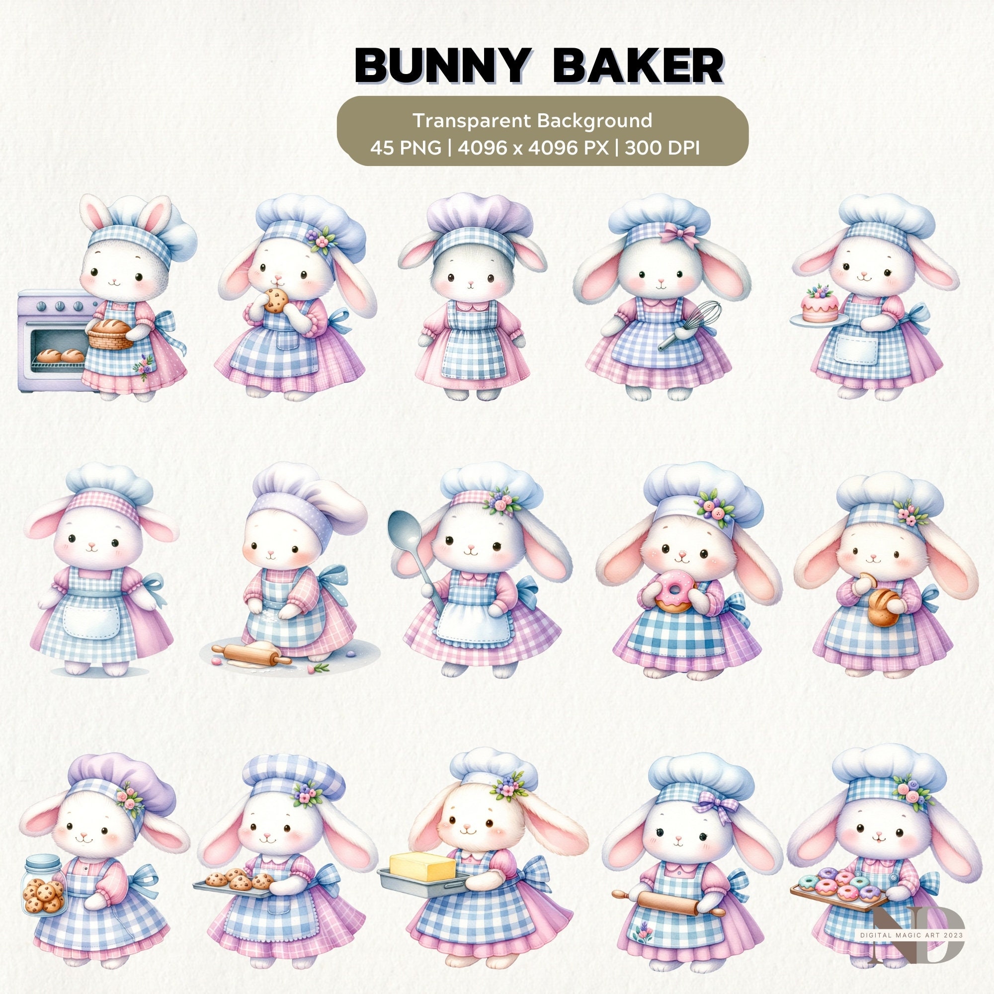 Watercolor Bunny Baker Clipart Cute Bunny PNG Bekery Clipart Bunny ...