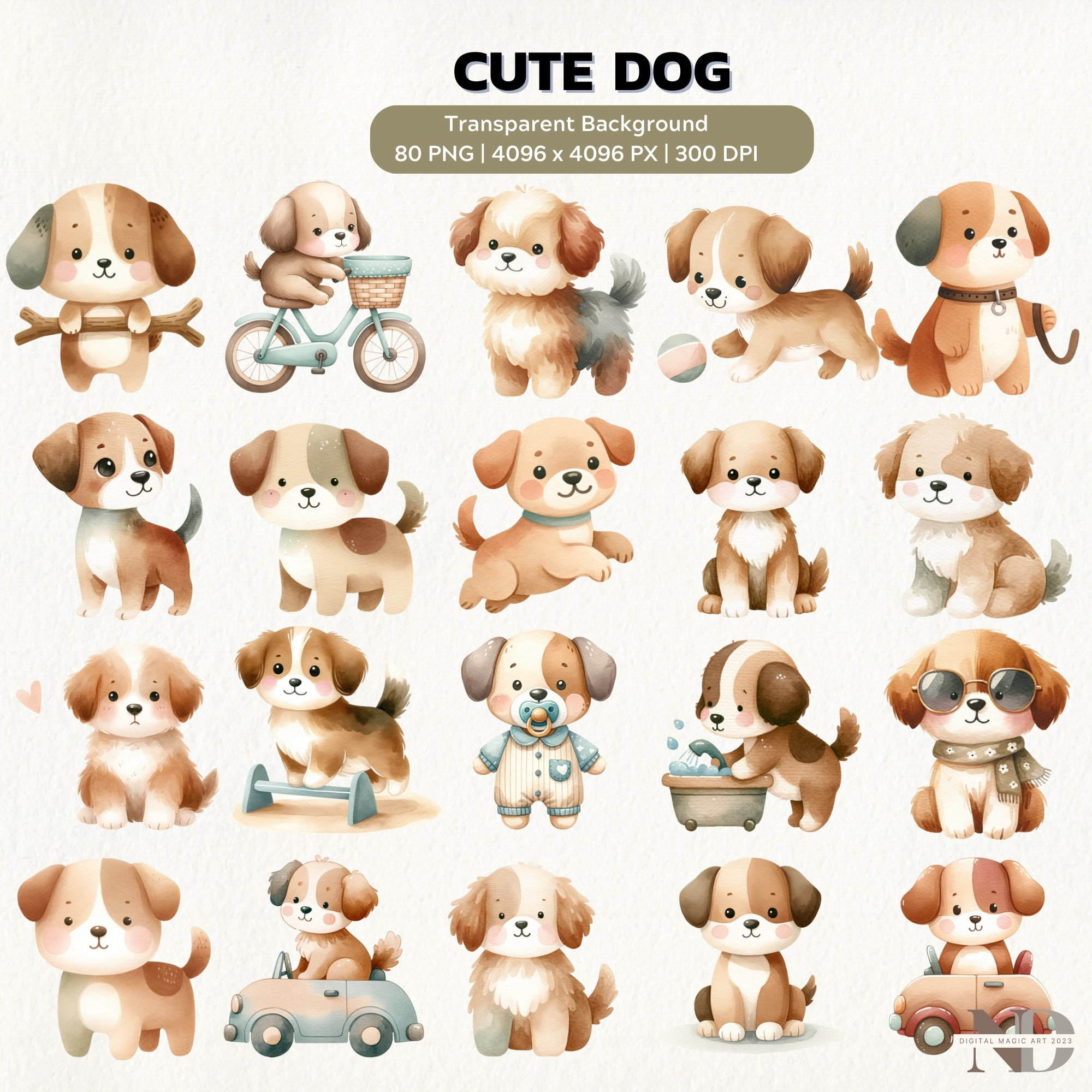 Watercolor Cute Dog Clipart Dog Poses and Actions Dog Lover Dog Clipart ...