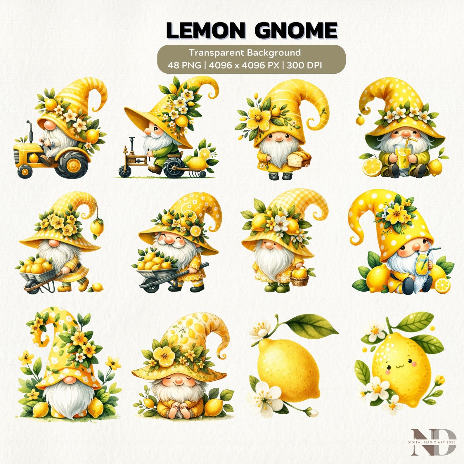 Watercolor Lemon Gnome Clipart Cute Gnome PNG Lemon Clipart Spring ...
