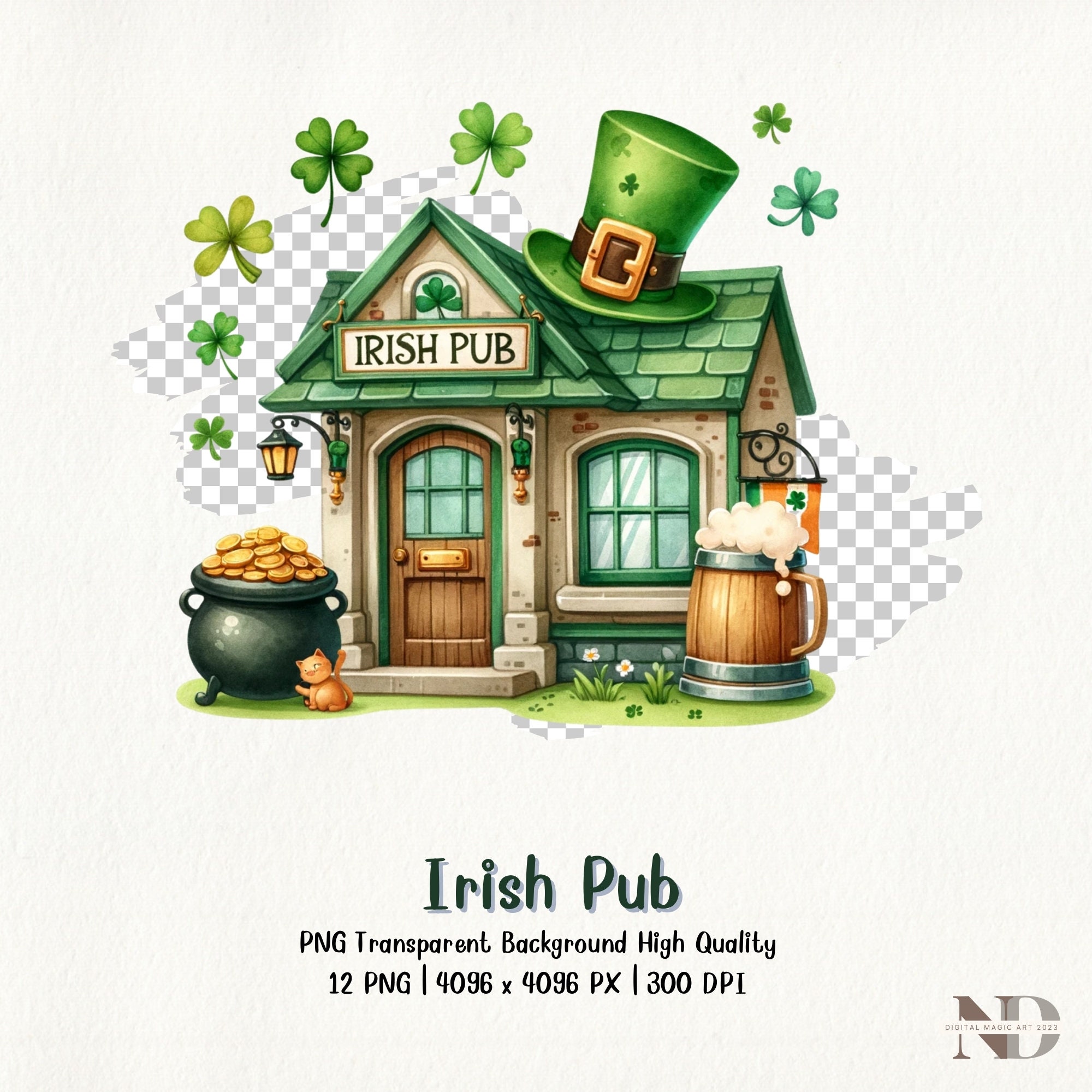 Watercolor St.patrick Irish Pub Clipart Irish Pub PNG St.patrick Day ...