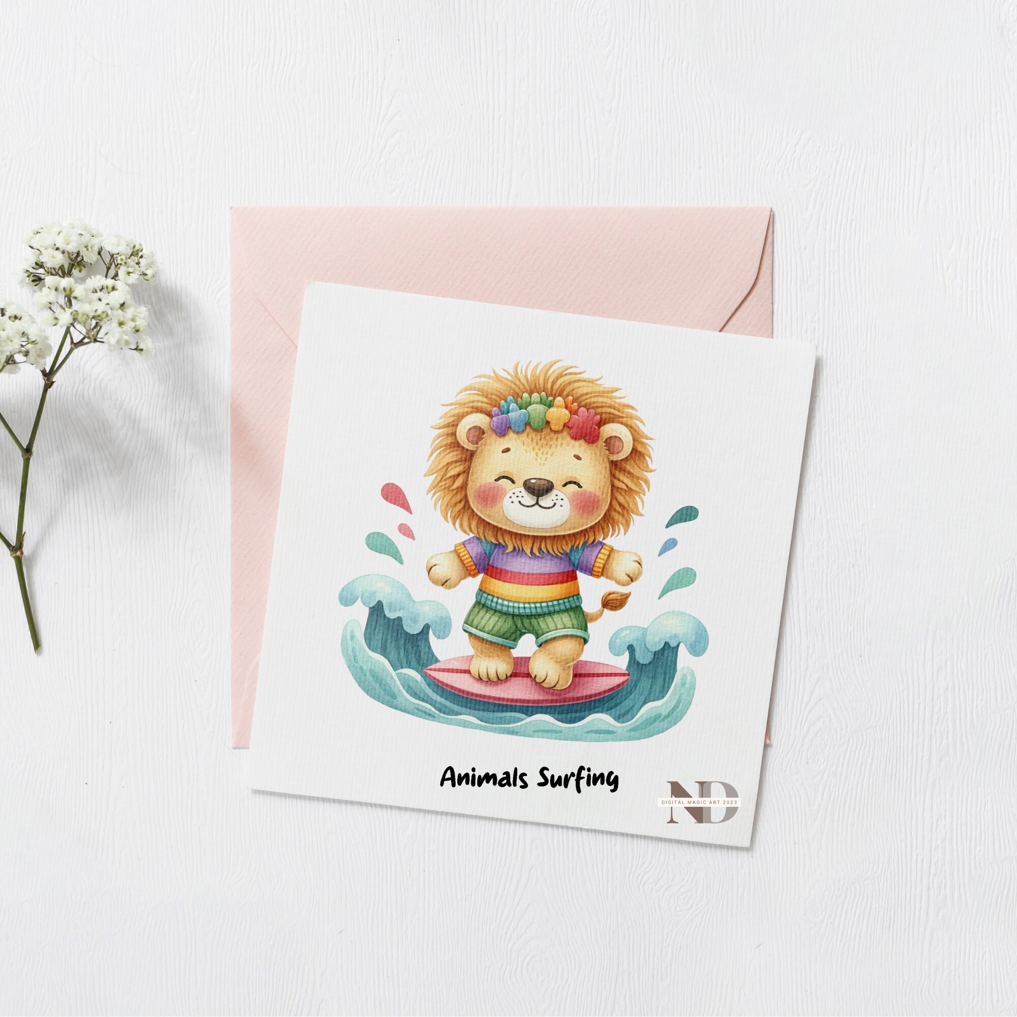 Watercolor Animals Surfing Clipart Surf Animals PNG Sea and Beach ...