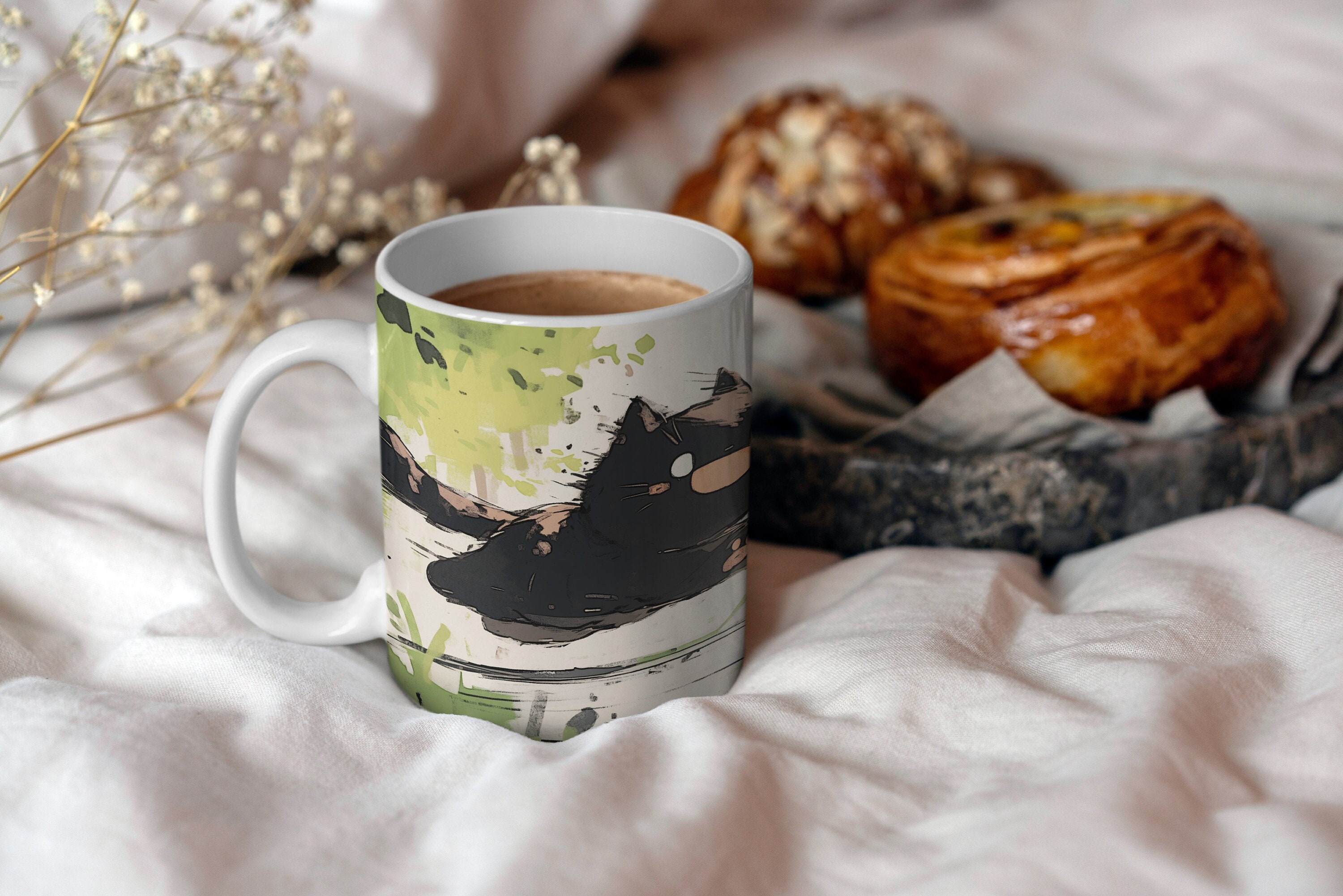 Kawaii Black Cat Cat Mug, Kawaii Coffee Mug, Cute Cat Coffee Cup, Cute ...