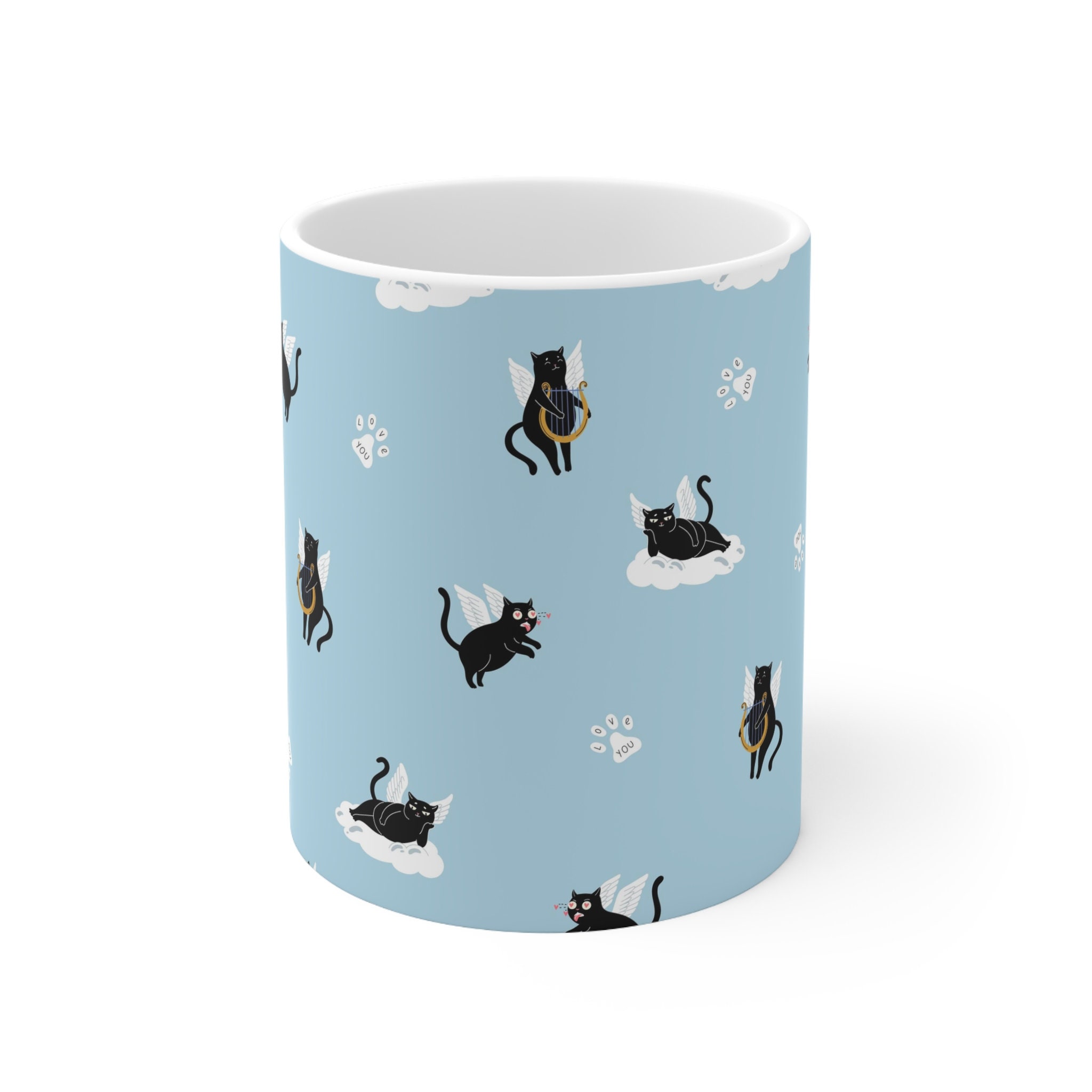 Cupid Black Cat Mug, Cute Black Cat Coffee Mug, Cute Valentines Cat Mug ...