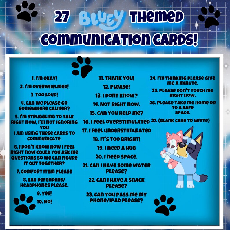 Bluey Communication Cards for Autism, Adhd, Verbal Shutdowns, Non ...