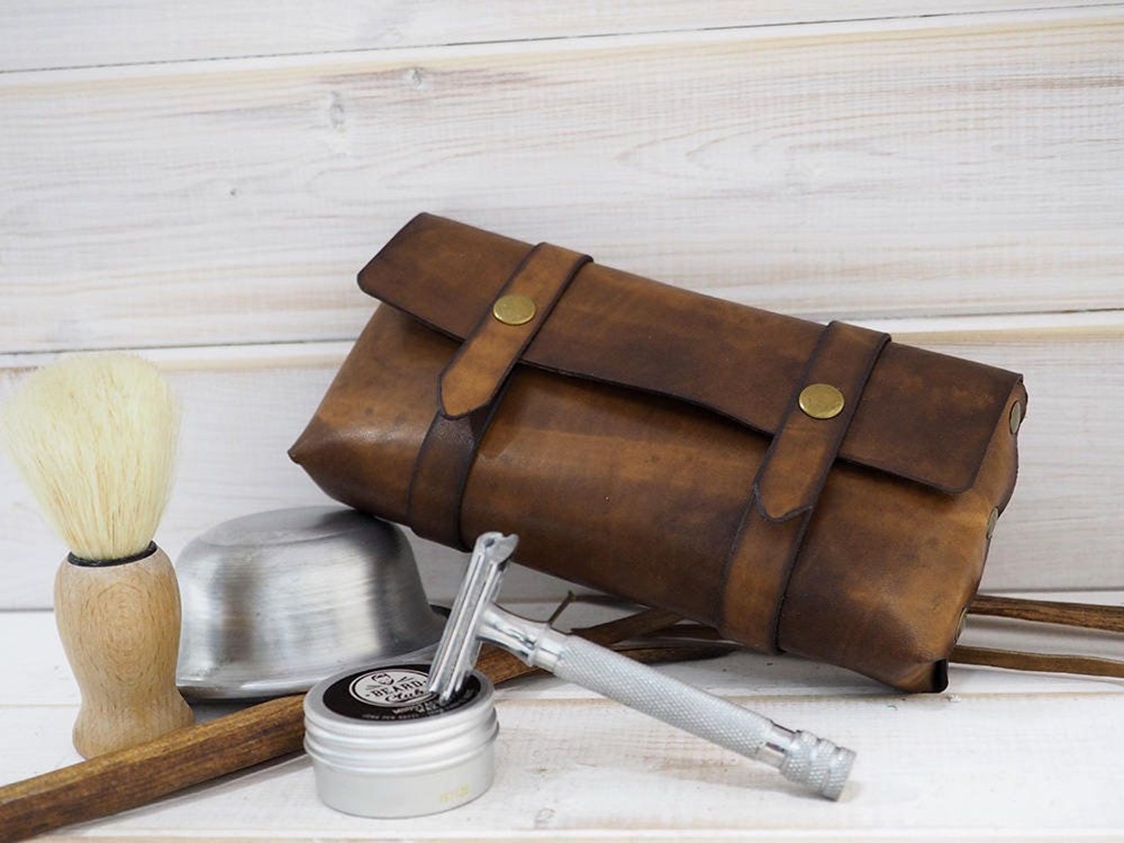 Leather Cosmetic Bag, Travel Case Dopp Kit, Mens Toiletry Bag Leather ...