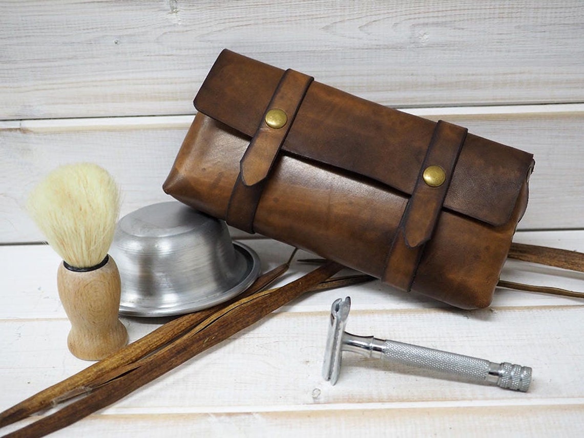 Leather Cosmetic Bag, Travel Case Dopp Kit, Mens Toiletry Bag Leather ...