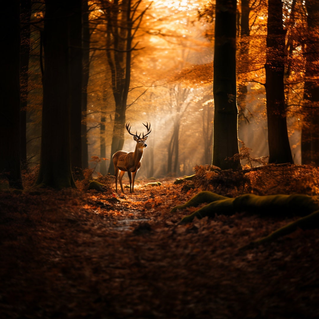 Fall Decor of Deer in Fall Leaves - Digital Fall Art | Prints ...