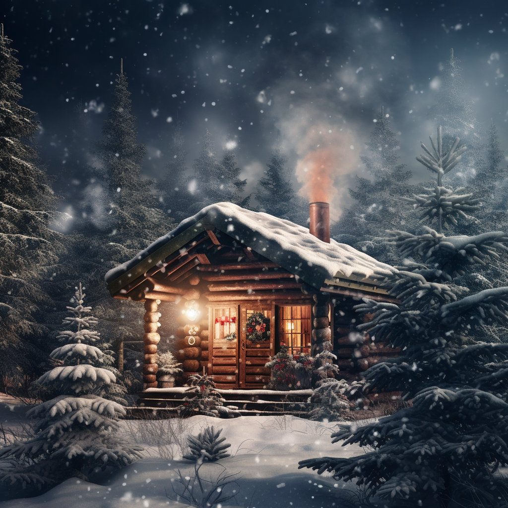 Christmas Cabin in the Woods While Snowing - Digital Prints | Download ...