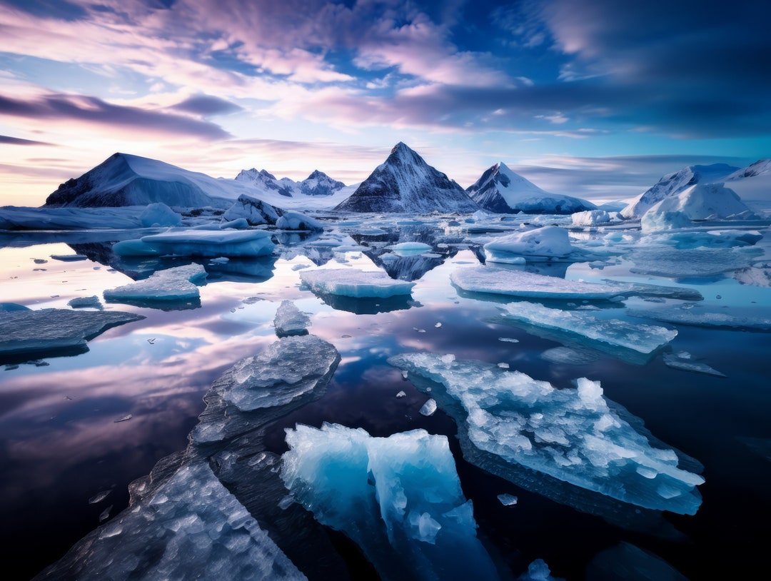 Ocean With Ice Glaciers Under Clouds - Wall Art | Arctic Art | Ocean ...