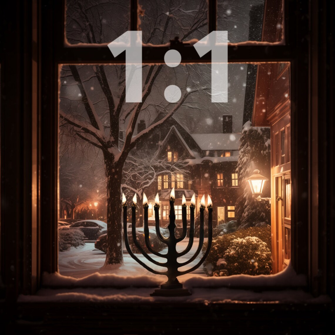 Hannukah Decor of Menorah on Window With Snow Wall Art Hannukah Gift ...