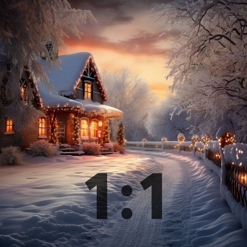 Christmas Winter Decorations in Snow at Sunset - Wall Art | Holiday ...