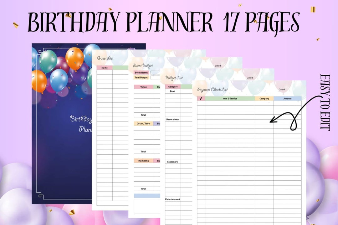 Printable Birthday Tracker Template Editable PDF Birthday Calendar ...