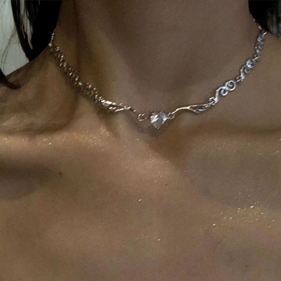 Y2K Silver Choker Necklace Love Heart Necklace Crystal - Etsy Canada