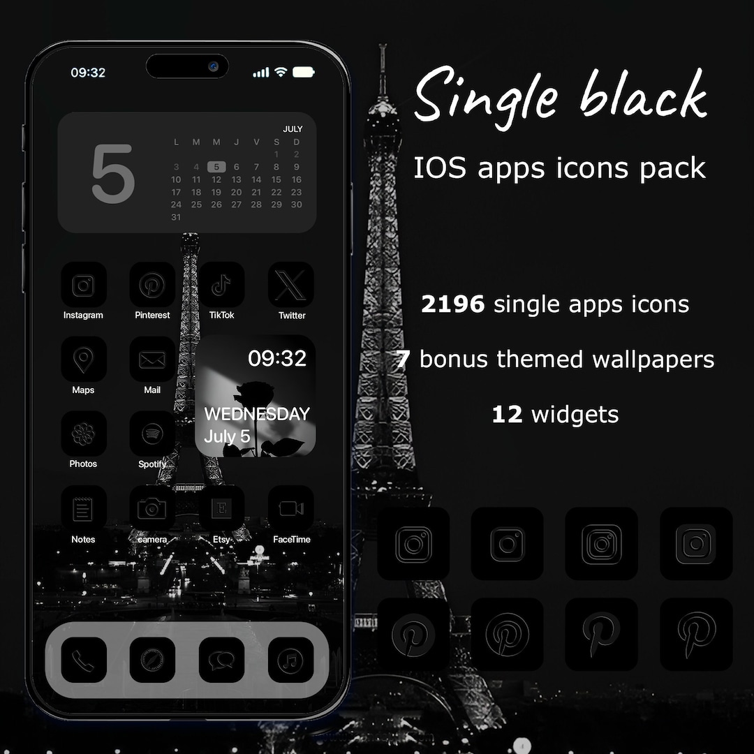 Simple Minimalist Black Ios Aesthetic iPhone Theme Pack - Etsy