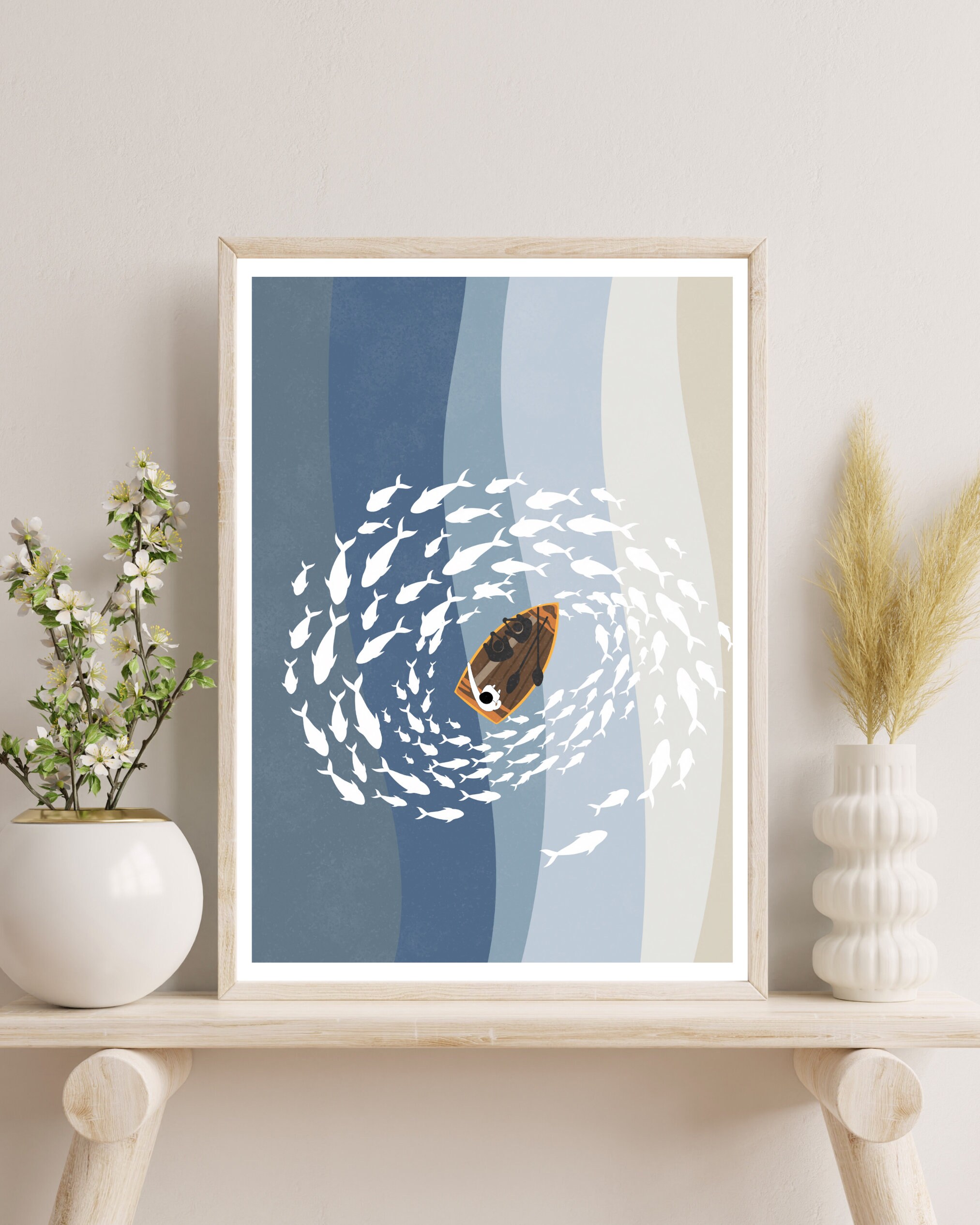 Bible Giftful Minimalist Jesus Art, Scripture Catch of Fish, Modern Christian Home Biblical ...