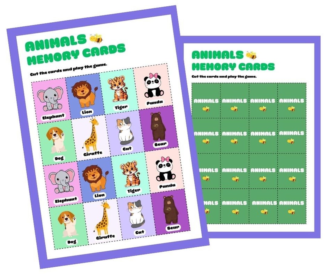Printable Memory Cards for Kids, Animals Memory Cards - Etsy