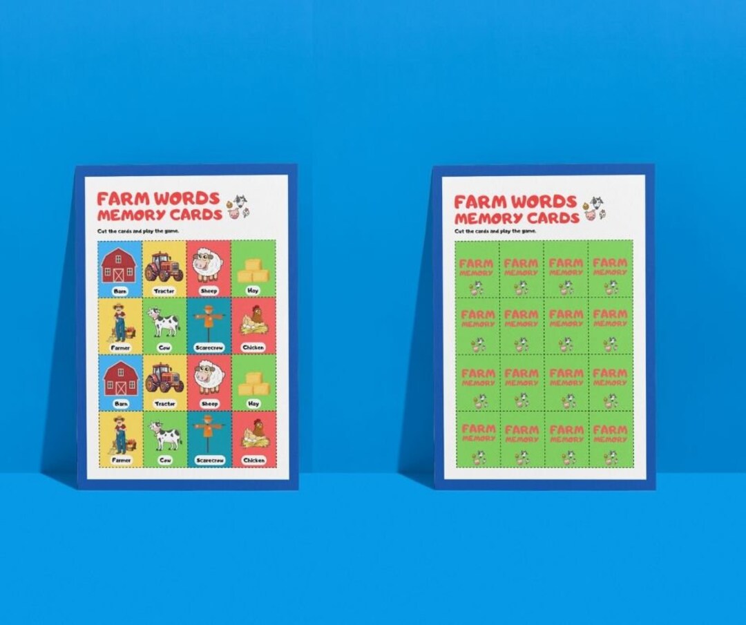 Printable Memory Cards for Kids Farm Words Memory Cards - Etsy