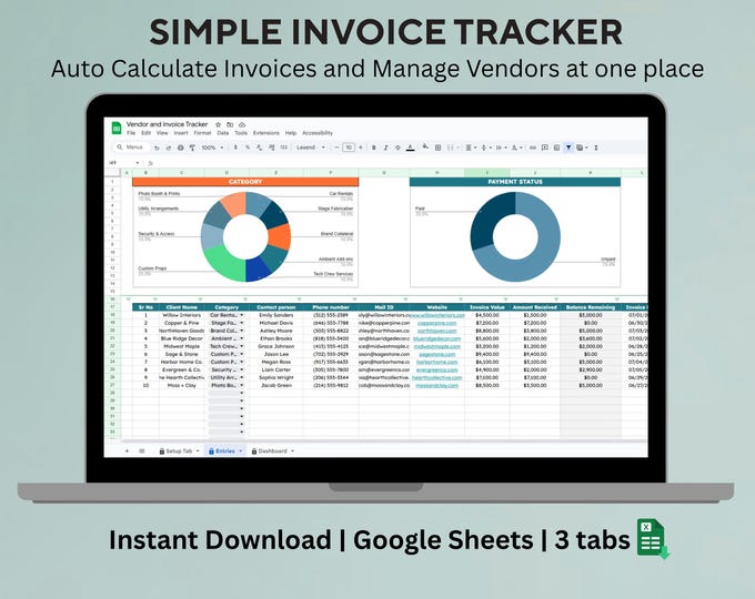 Invoice Tracker for Google Sheets, Invoice Tracker Template Spreadsheet ...