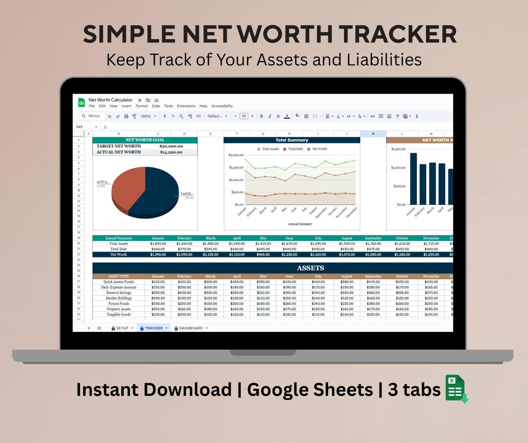 Net Worth Tracker Spreadsheet for Google Sheets Dashboard Finance ...