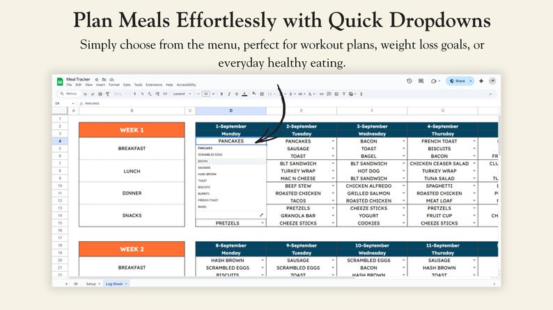 Weekly Meal Planner Google Sheets, Food Tracker, Meal Tracker, Food ...