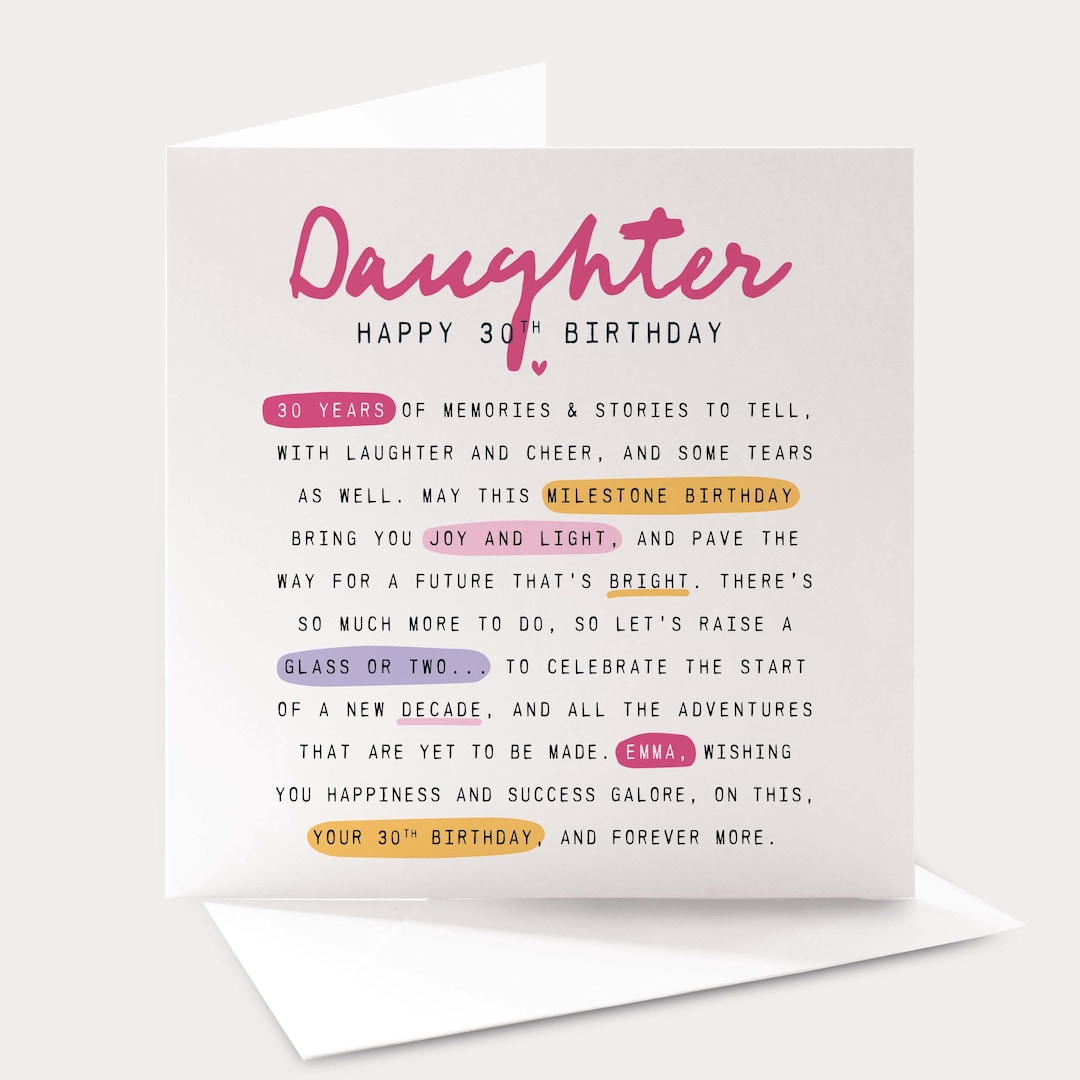 Personalised Daughter 30th Birthday Card, Milestone Birthday Card ...