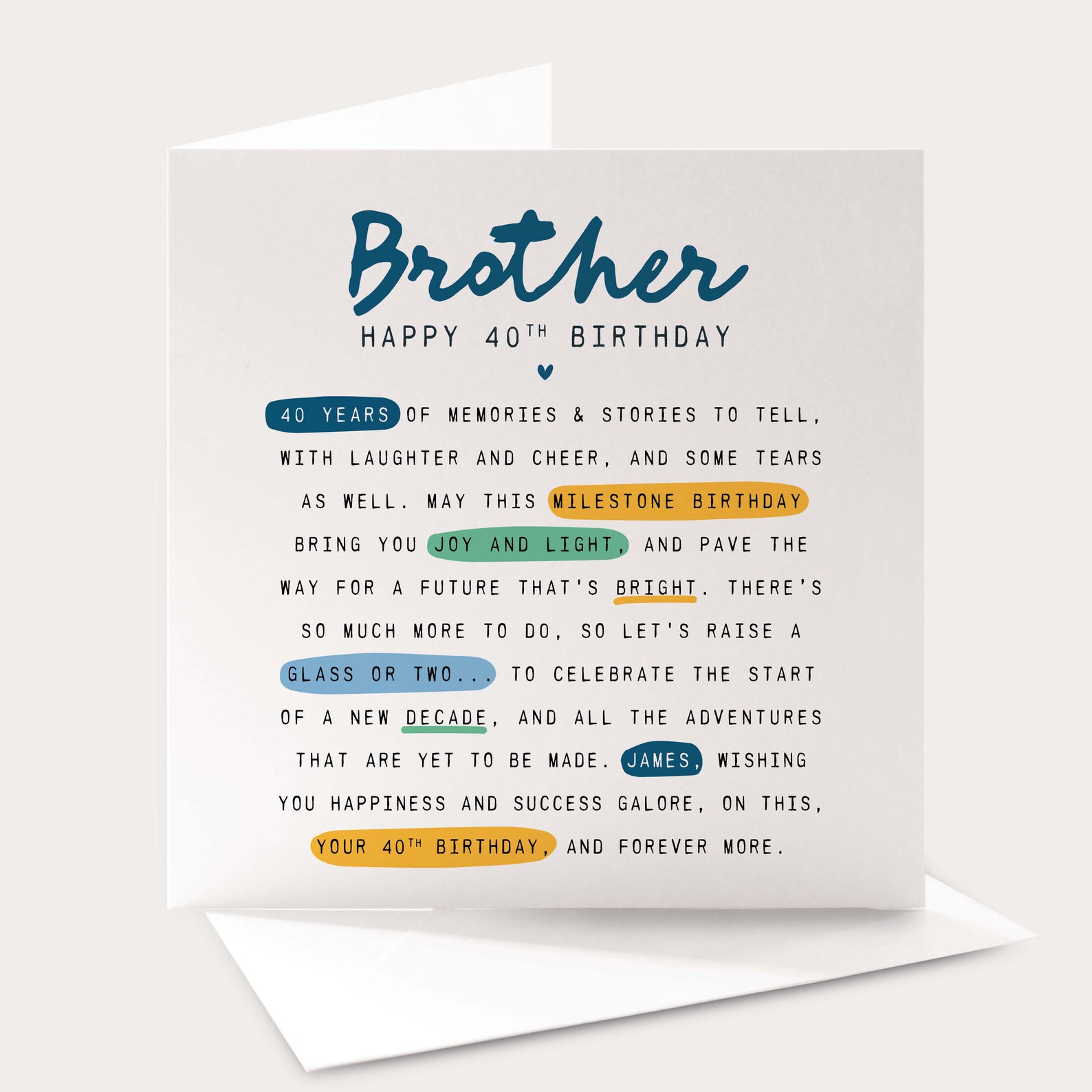 Personalised Brother 40th Birthday Card, Milestone Birthday Card ...