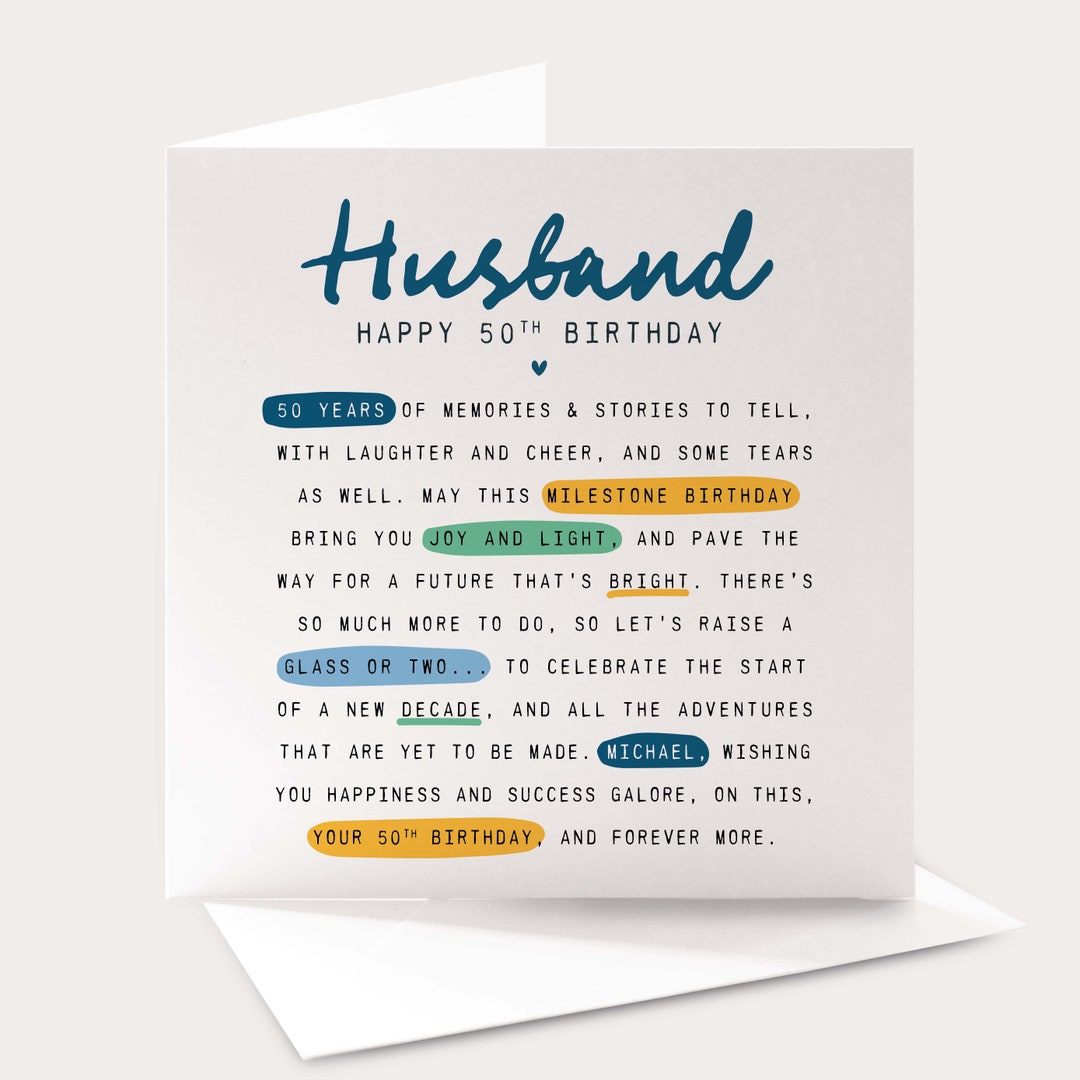 Personalised Husband 50th Birthday Card, Milestone Birthday Card ...