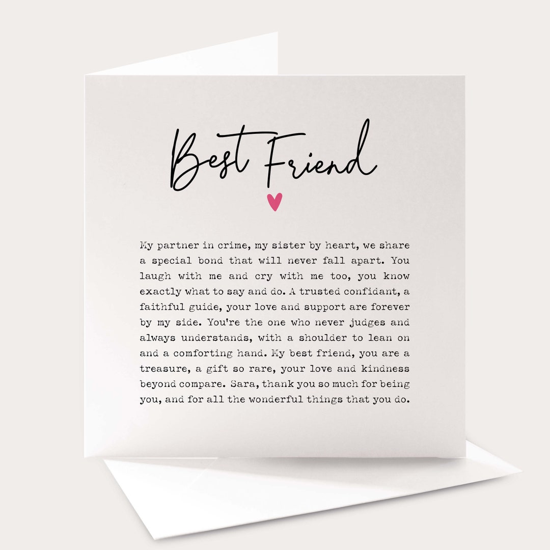 Best Friend Poem Card, Personalised, Card for BFF, Best Friend Birthday ...