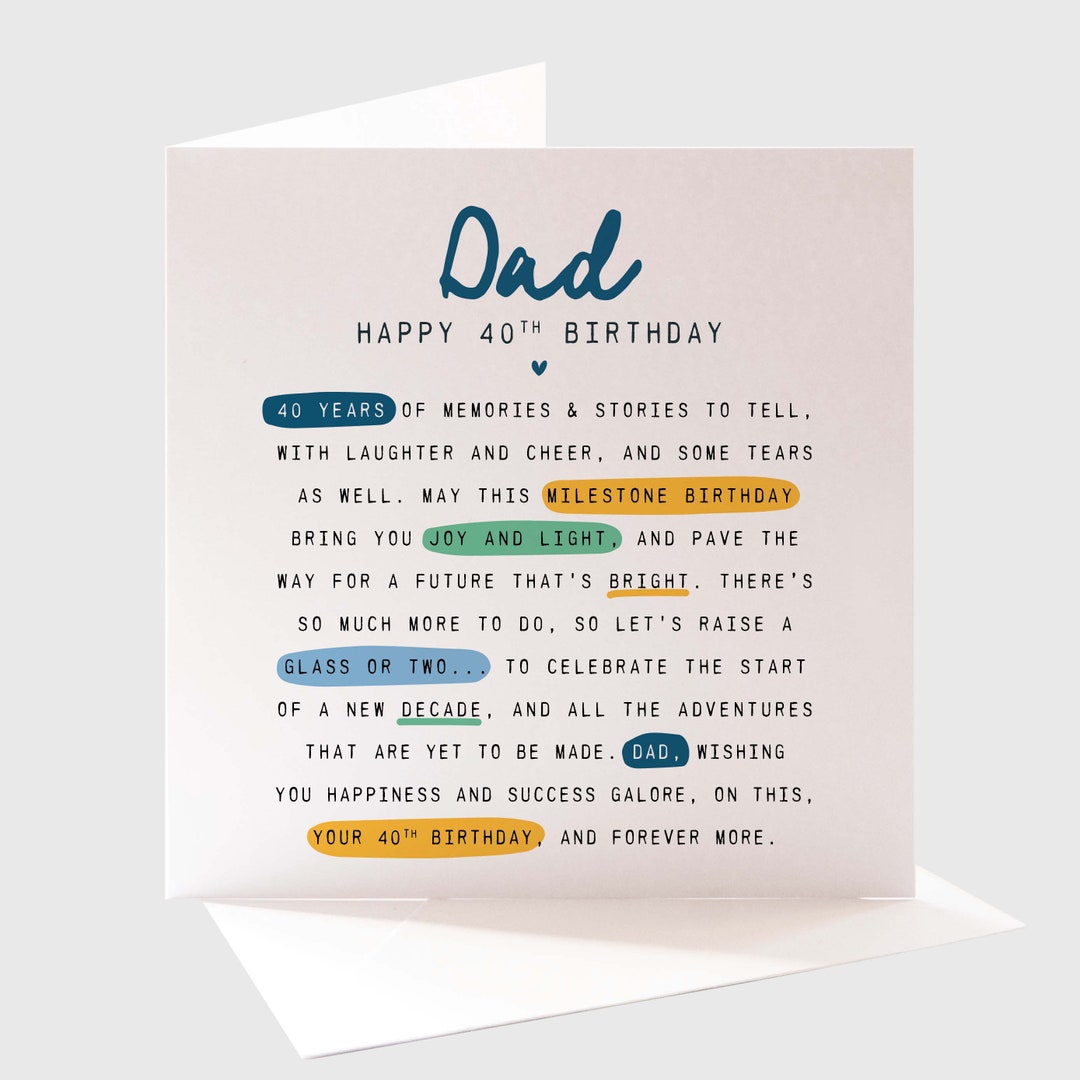 Personalised Dad 40th Birthday Card, Milestone Birthday Card, Dad ...