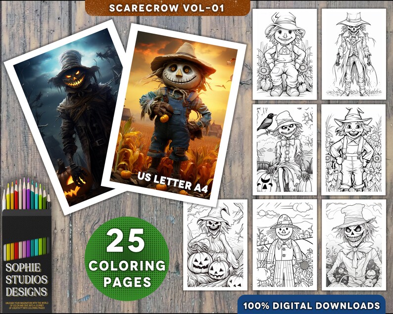 25 Printable Scarecrow Coloring Pages Vol-1 Coloring Book - Etsy Australia