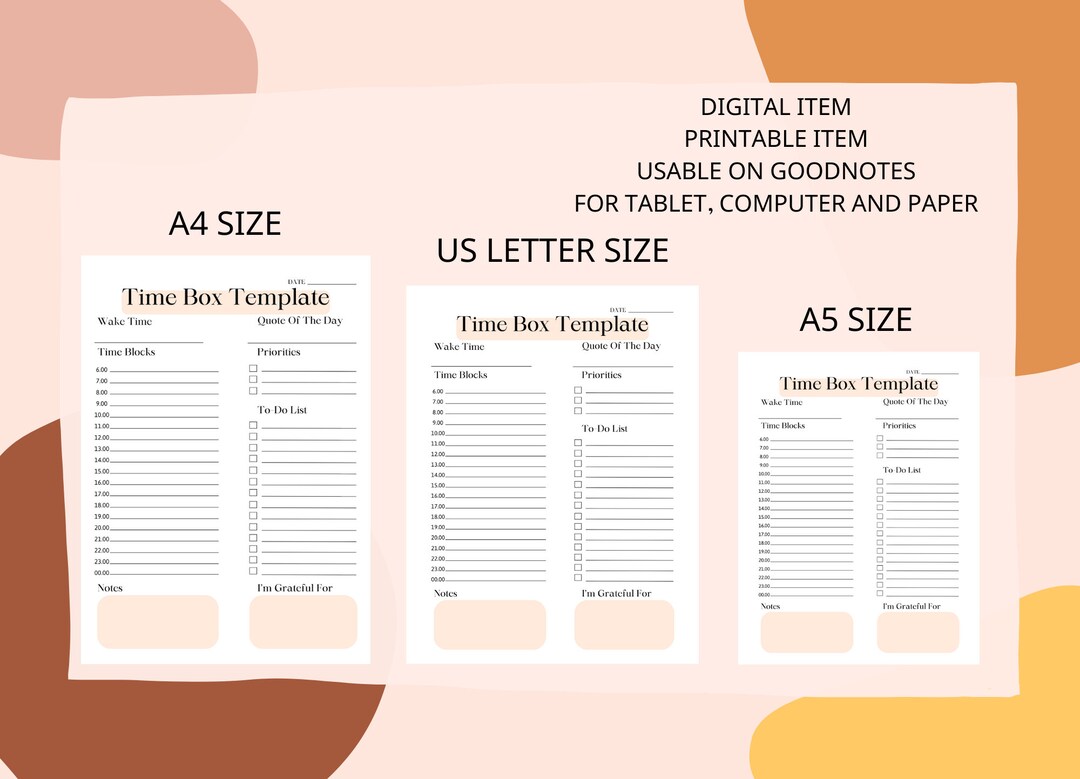 Time Box Planner Daily Time Box Time Box Template Time Box - Etsy