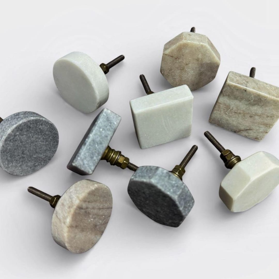Natural Handmade Marble Cabinet Knob: Round, Square, Hexagon - Modern ...