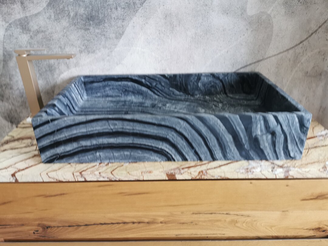 Countertop Washbasin in Matt Black Wooden Marble Measuring 80 Cm ...