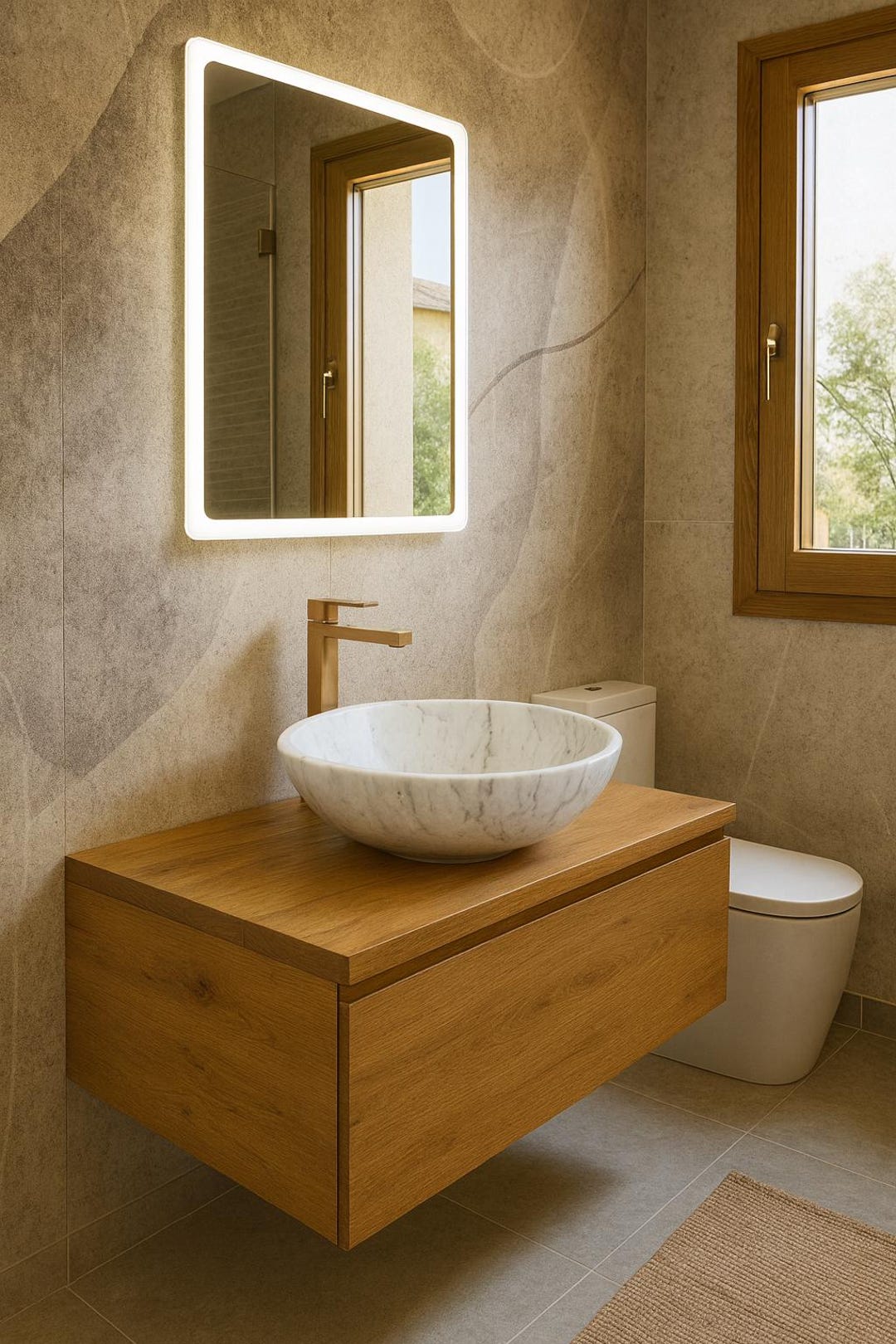 Round Carrara Marble Sink - 43x43x14cm - Elegant Round Countertop Sink ...