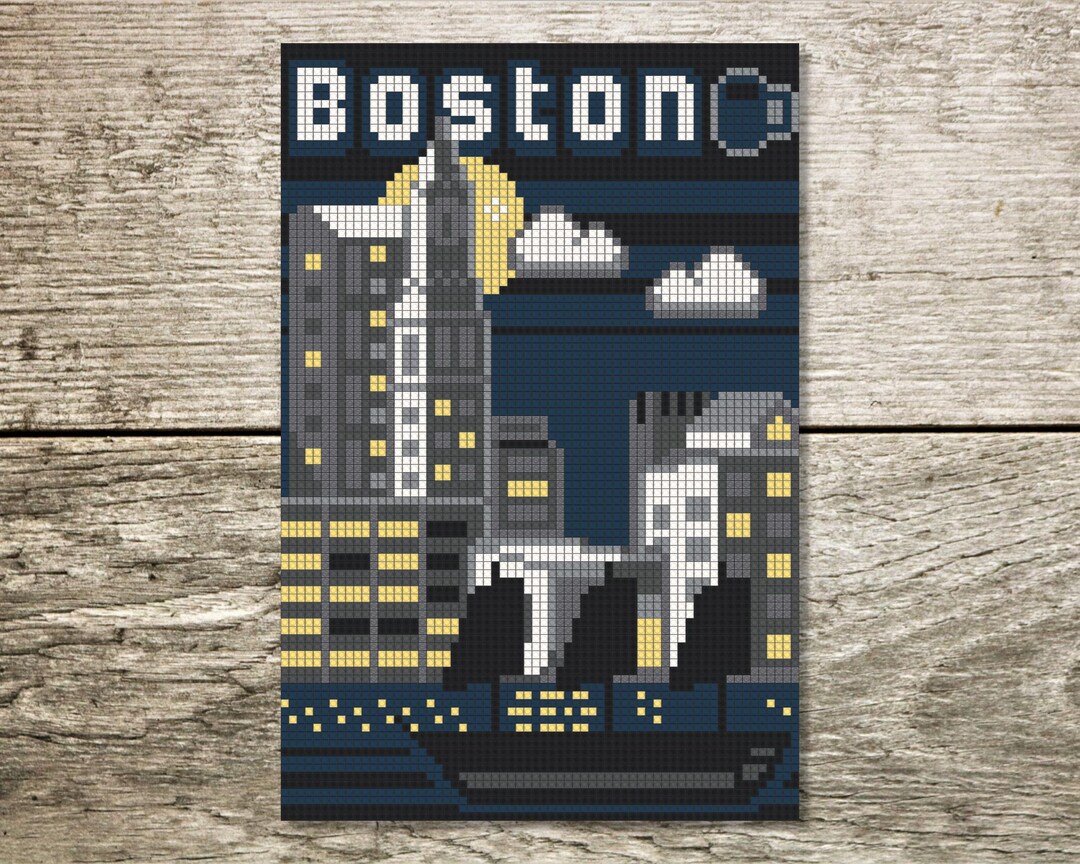 Boston Harbors Skyline Pixel Art Brick Mosaic Nonogram - Etsy Australia