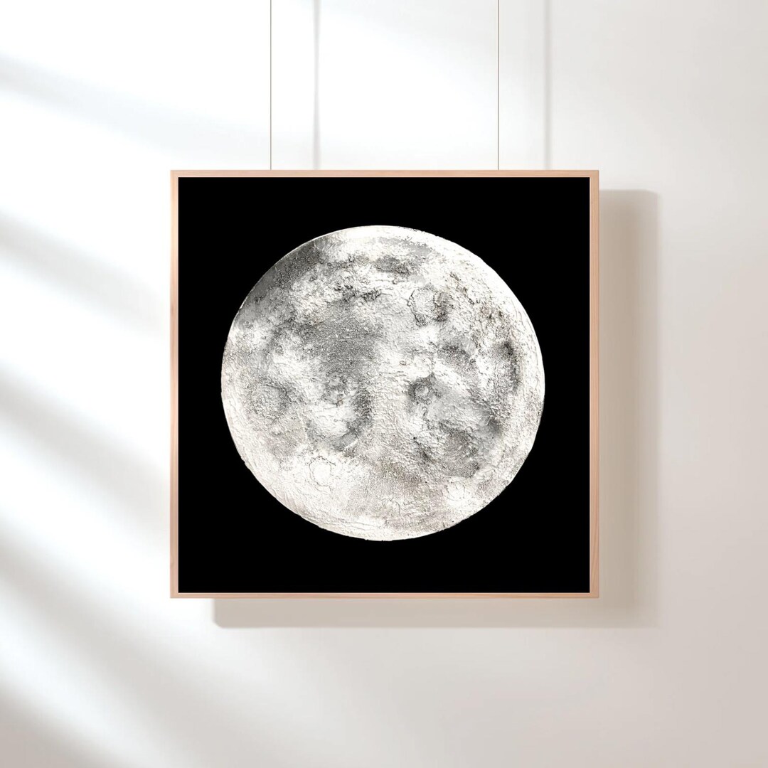 Handmade Moon Painting: Texture Plaster Wall Art With Silver Leaf - Etsy