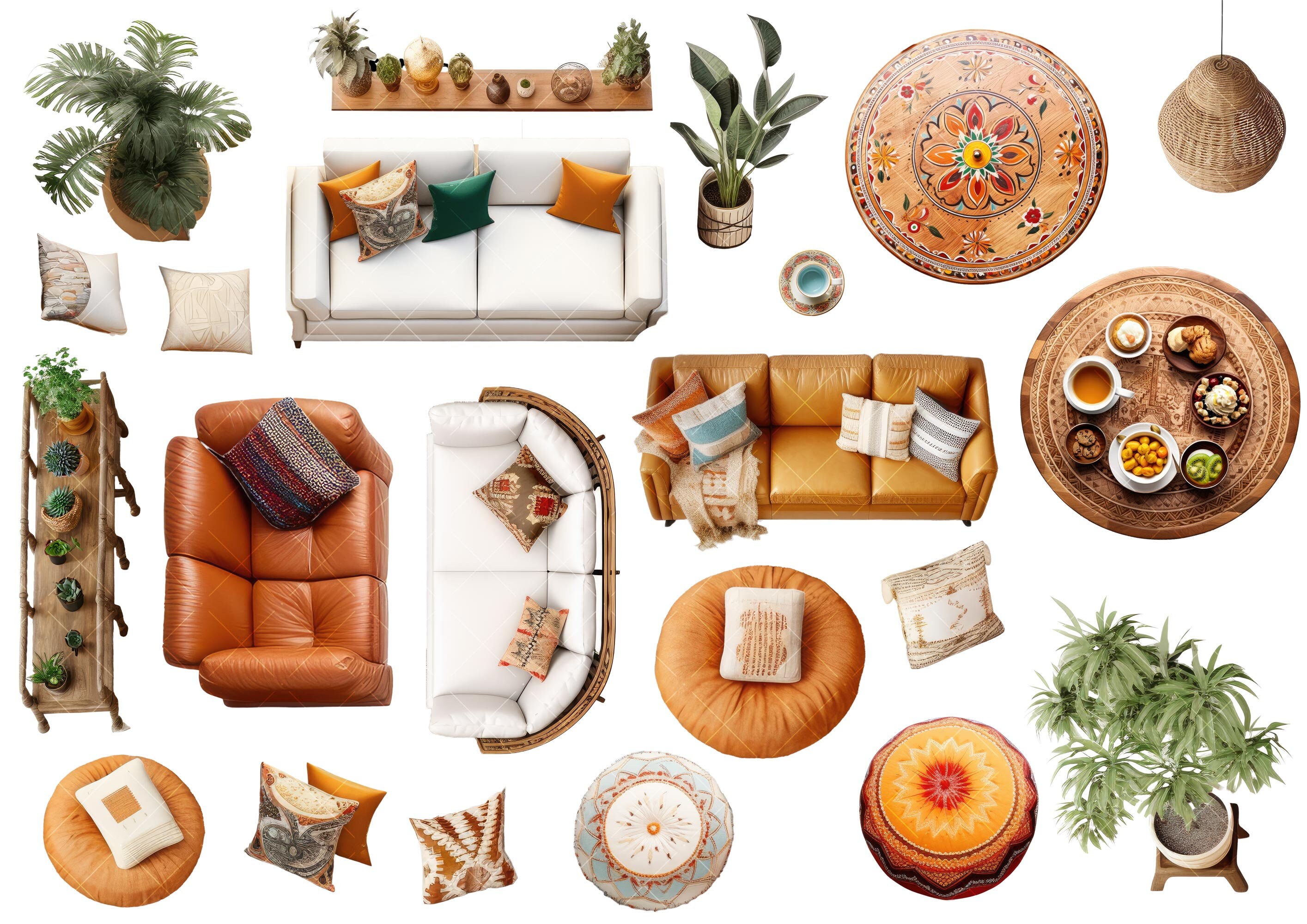 Procreate BOHO Living Room Furniture Blocks, Interior Design Elements ...