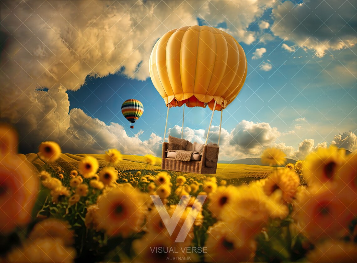 Balloon & Blooms Digital Backdrop for Newborn Photography - Etsy