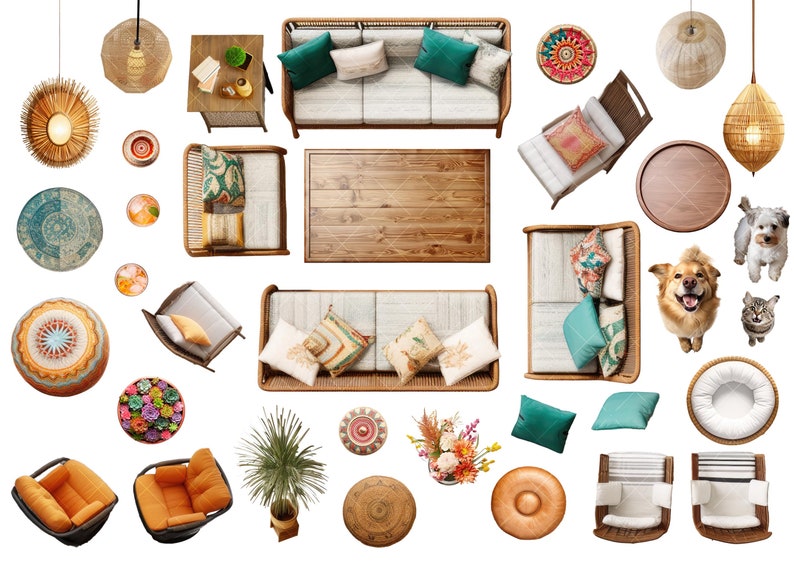 Procreate BOHO Living Room Furniture Blocks, Interior Design Elements ...