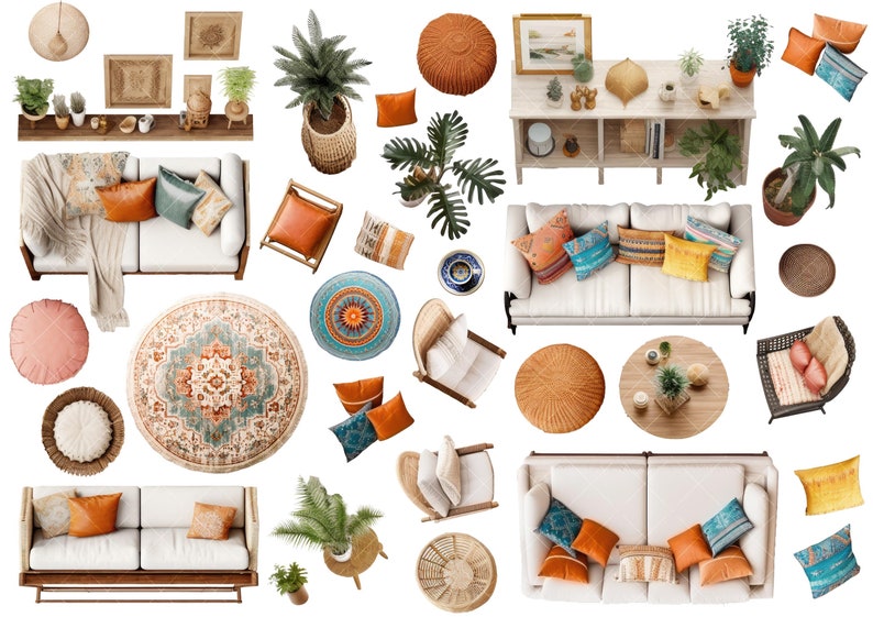 Procreate BOHO Living Room Furniture Blocks, Interior Design Elements ...