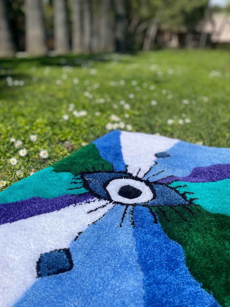 Evil Eye Tufted Rug, Handmade House Protection, Meditation,yoga Cushion ...