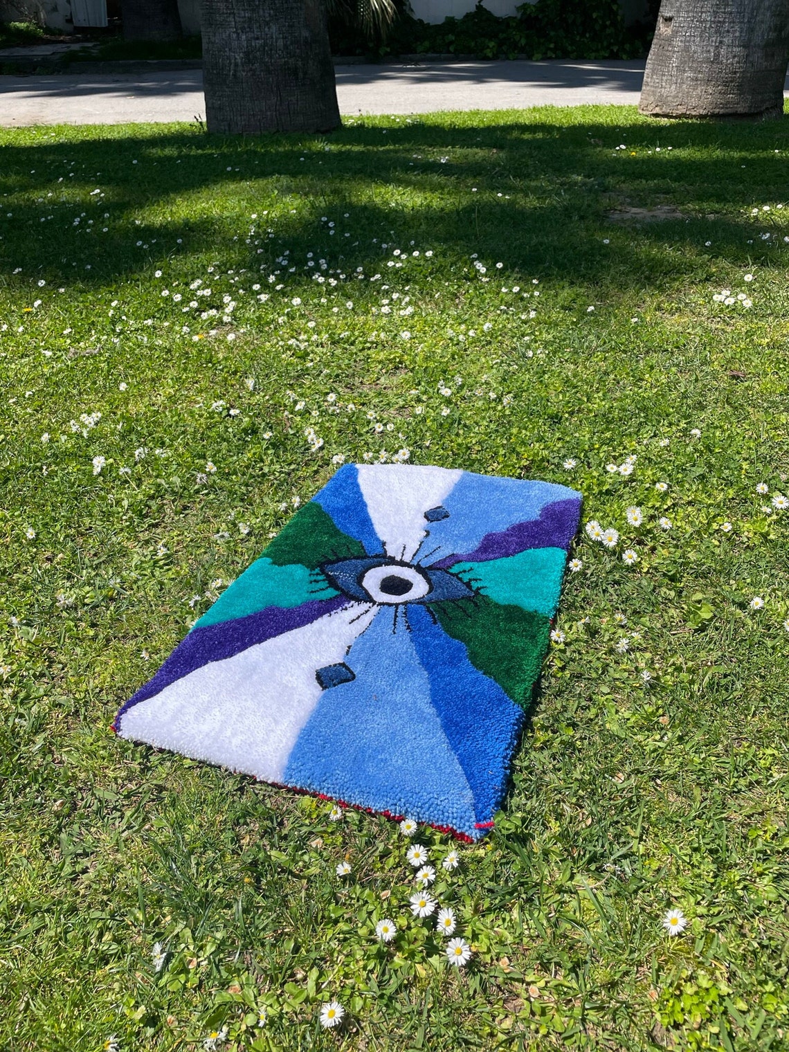 Evil Eye Tufted Rug, Handmade House Protection, Meditation,yoga Cushion ...