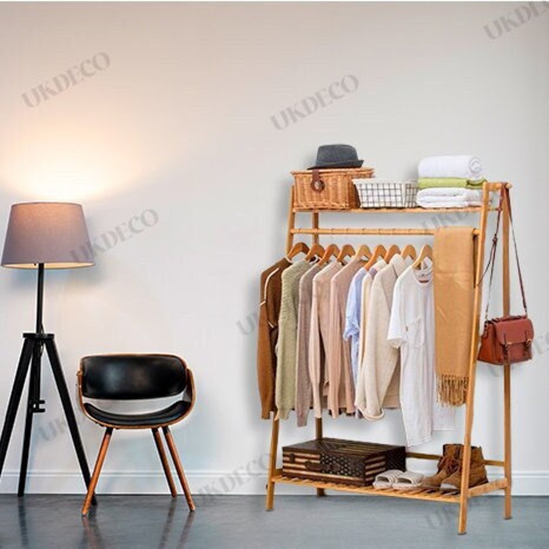 Wood Garment Clothes Rack With Top Shelf Clothing Rack Modern Clothes ...