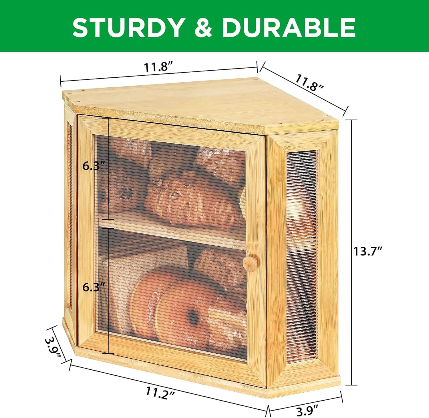 Double Layer Bamboo Bread Box Bread Storage Large Bread Box Rustic ...